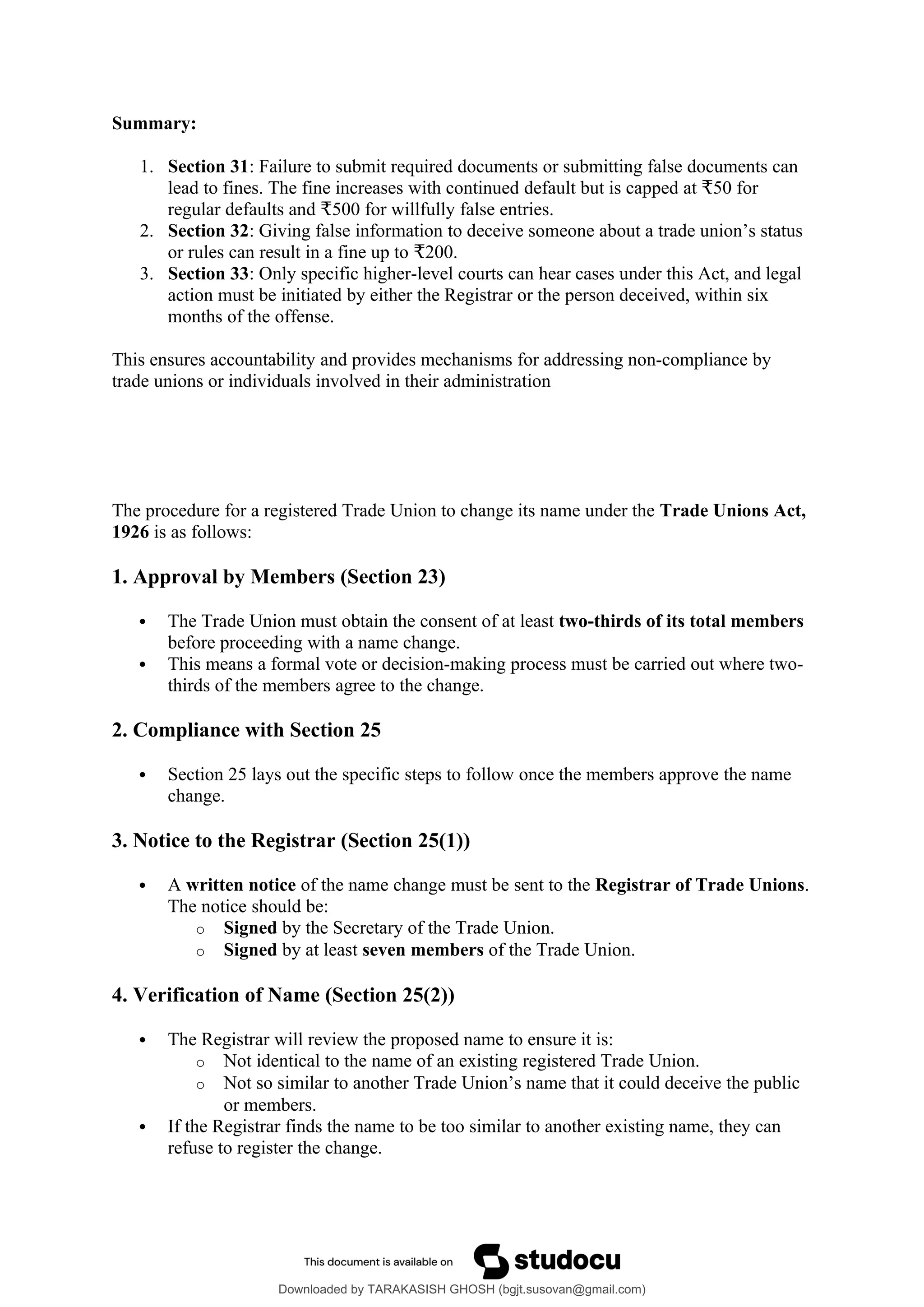 Trade Union ACT NOTES for llb law students | PDF