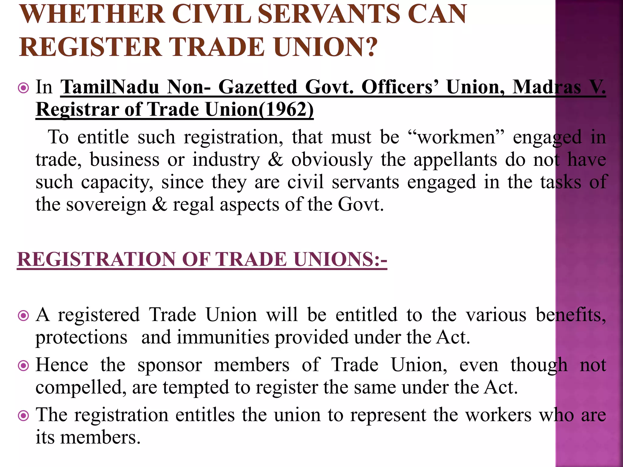 Trade Unions Act - Definition; Recognition & Registration | PPTX