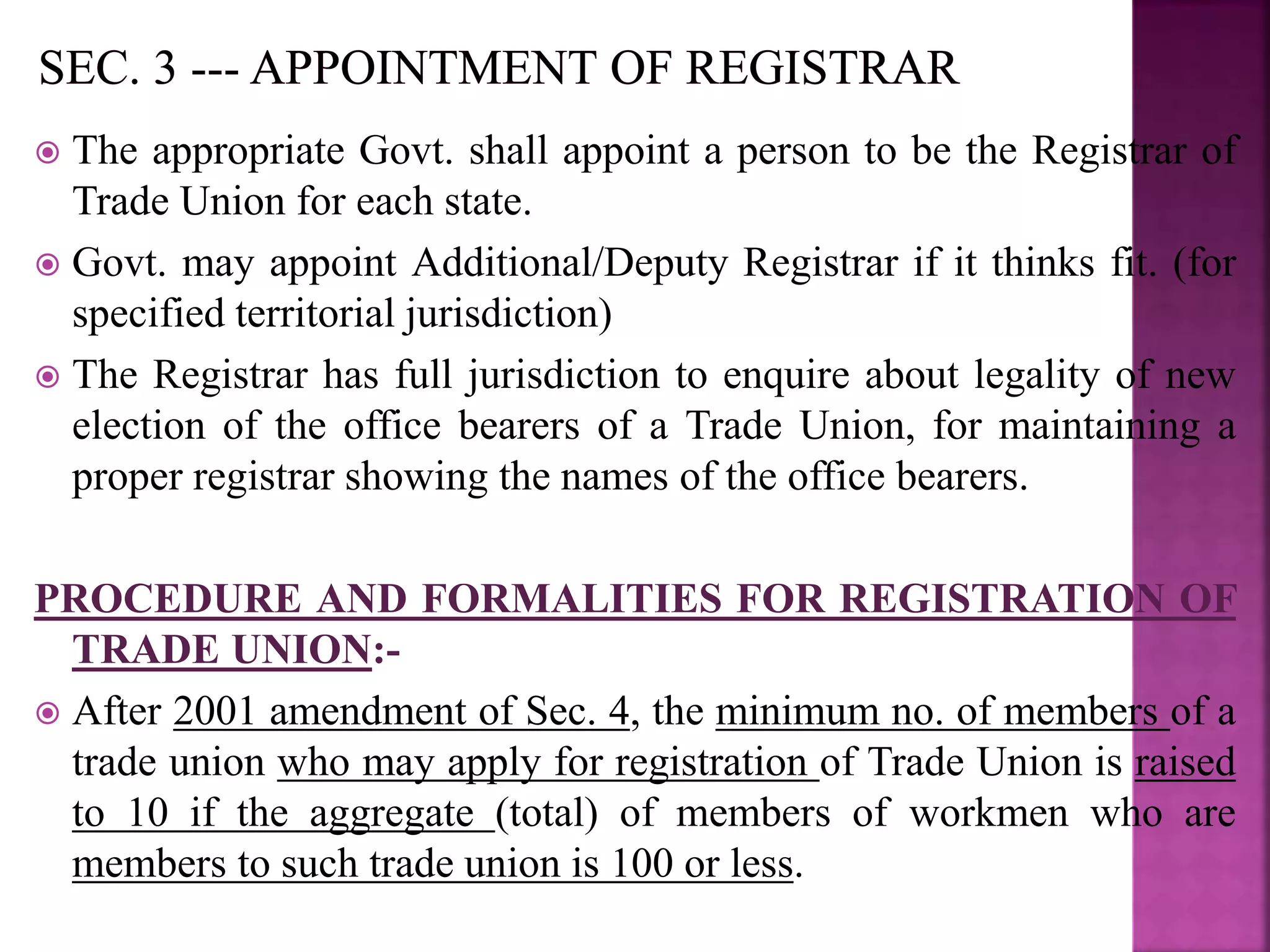 Trade Unions Act - Definition; Recognition & Registration | PPTX