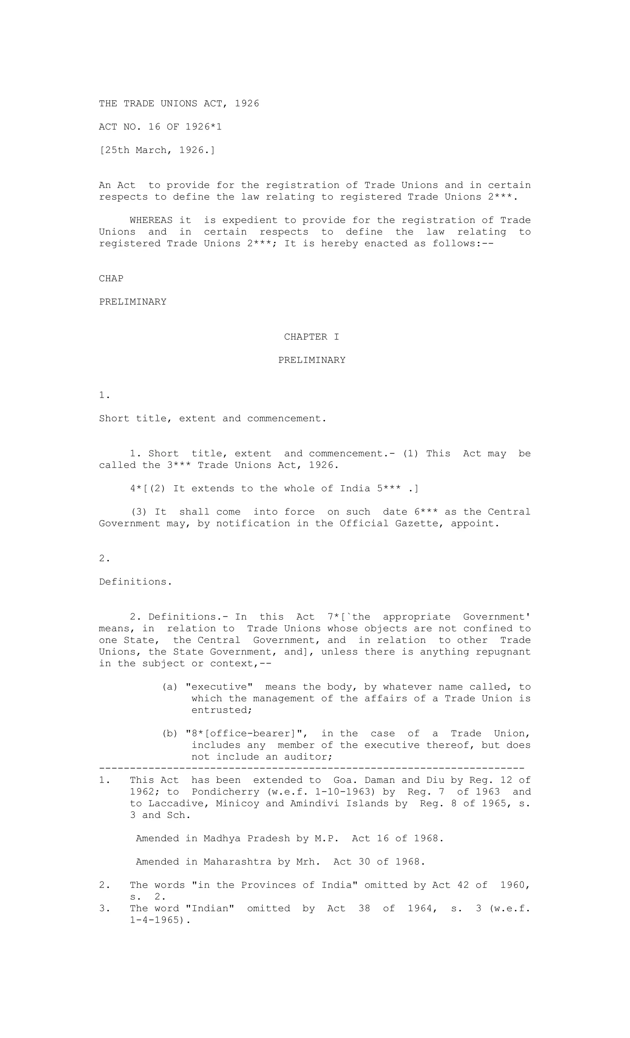 trade- union- act- 1926 labour law notes | PDF