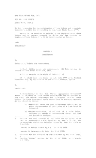 trade- union- act- 1926 labour law notes | PDF