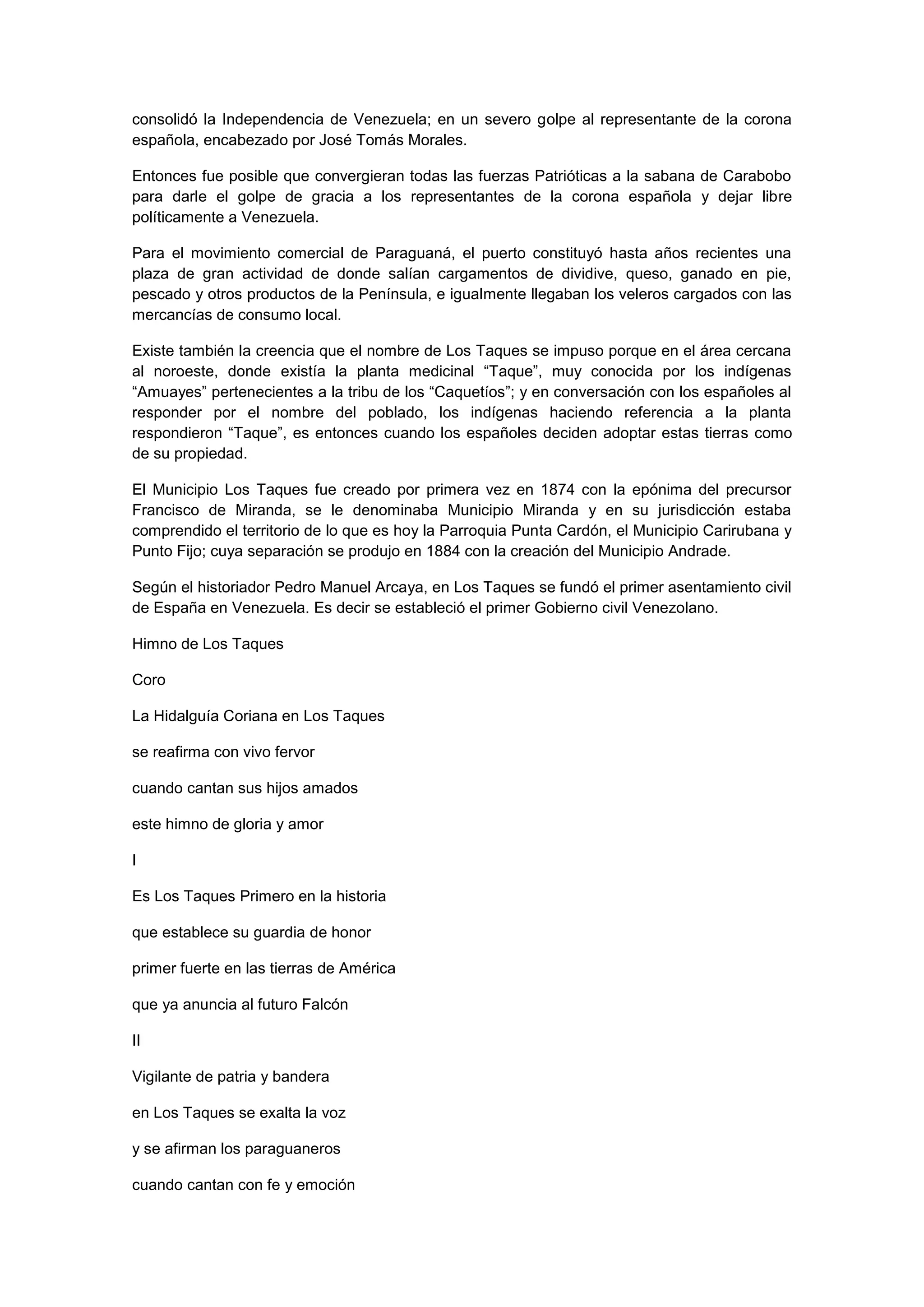 Tradiciones y costumbres del municipio los taques | DOCX