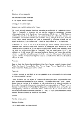 Tradiciones y costumbres del municipio los taques | DOCX