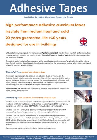 Apollo Insulation Aluminum Composite Foils - Catalog 2012 | PDF