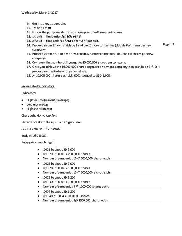Trading plan- sub penny stocks. | PDF