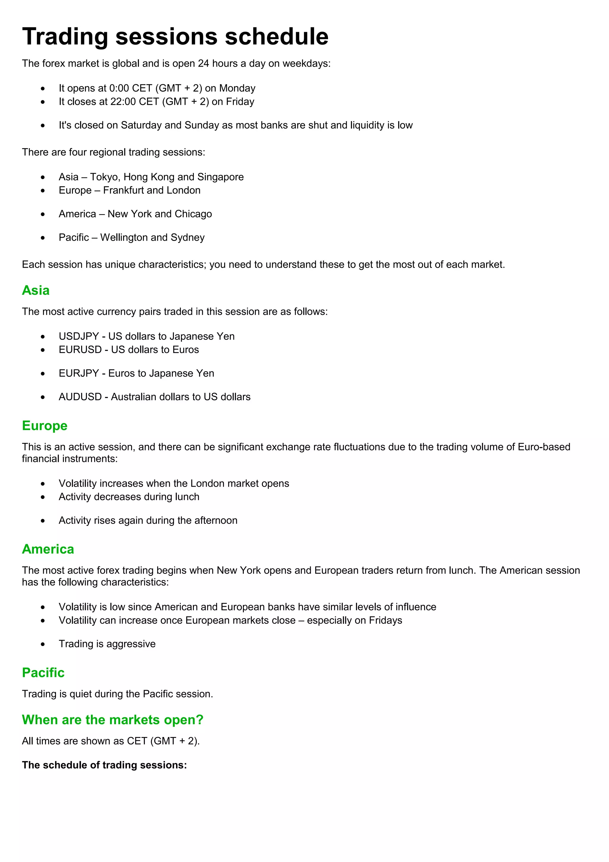 Trading sessions schedule | DOC