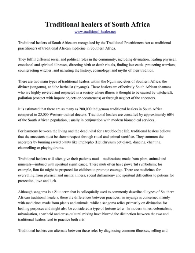 Traditional healers in South Africa | PDF