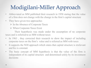 Traditional and MM approach in capital structure | PPTX