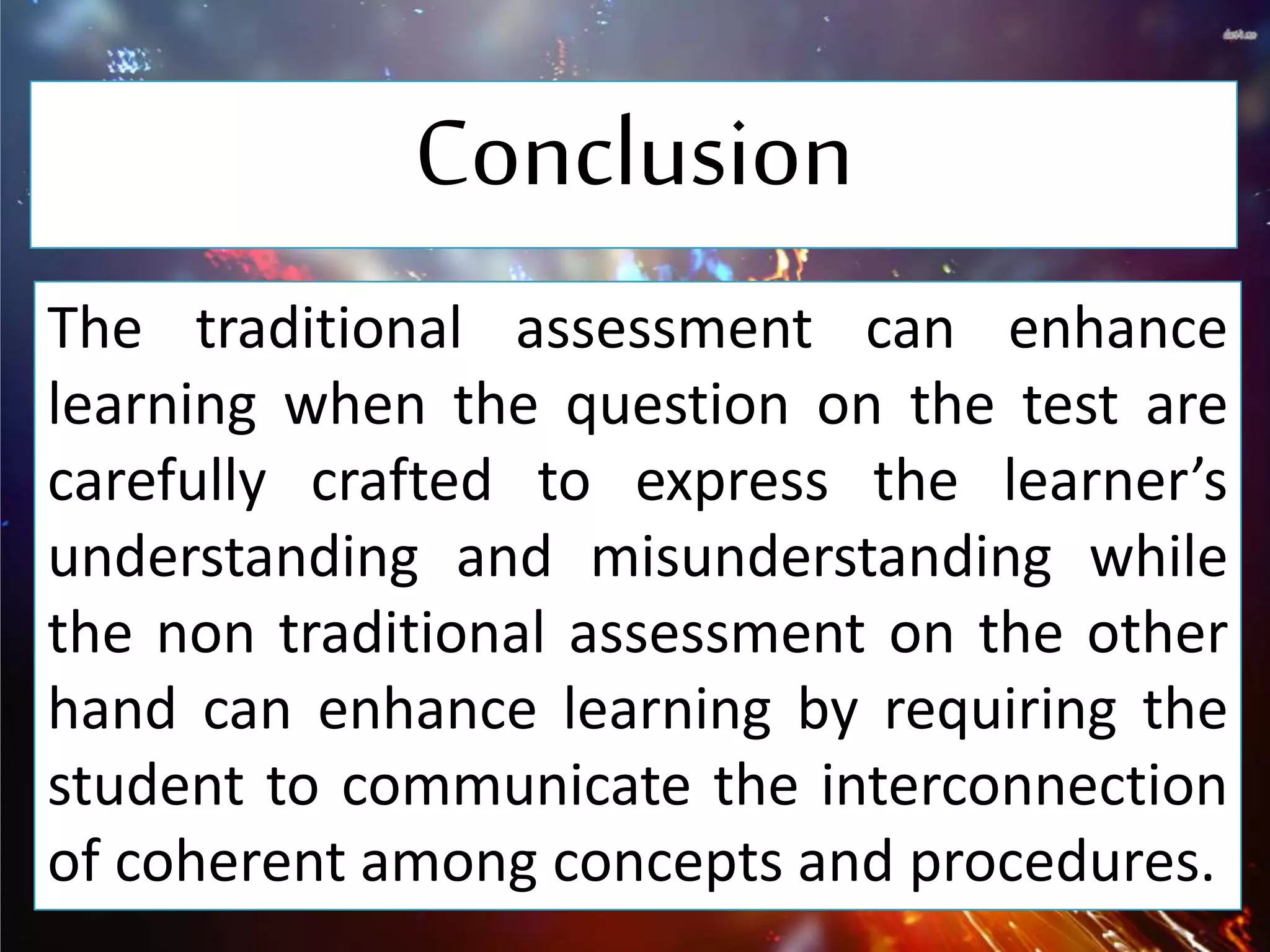 Traditional assessment and non traditional assessment | PPTX