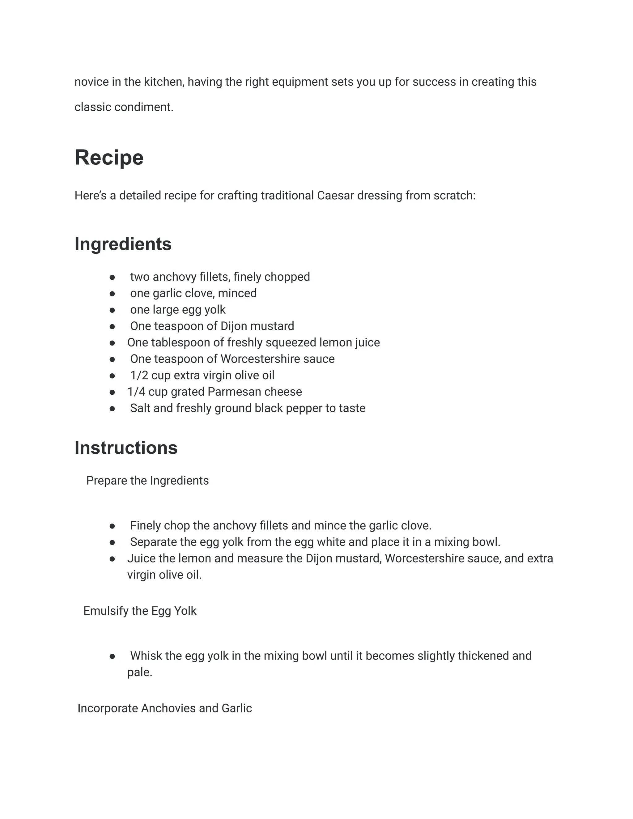 Italian Traditional Caesar Dressing Recipe | PDF