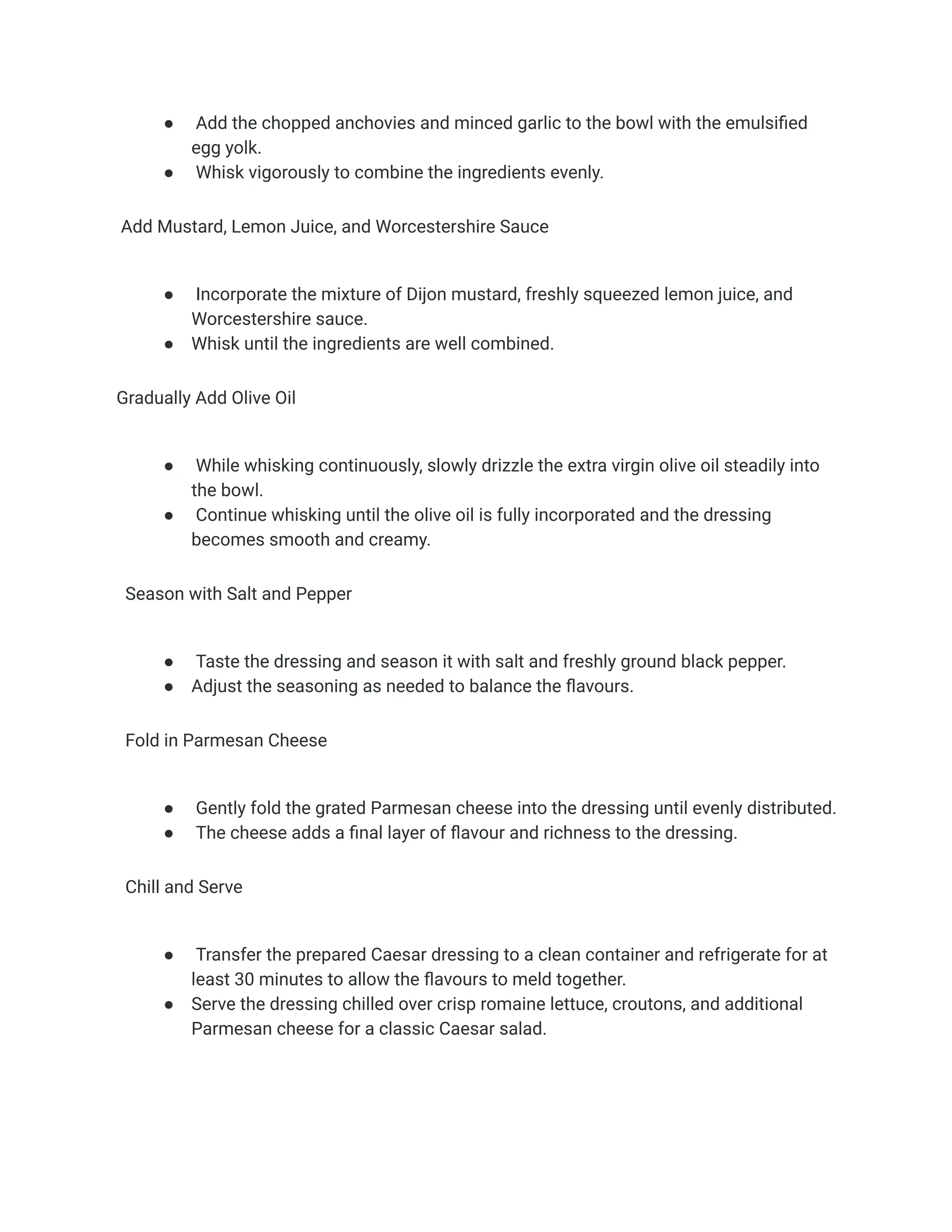 Italian Traditional Caesar Dressing Recipe | PDF