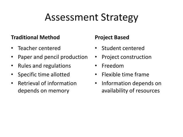Traditional classroom assessment vs Project Based | PPTX
