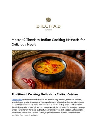 Traditional Cooking Methods in Indian Cuisine | PDF
