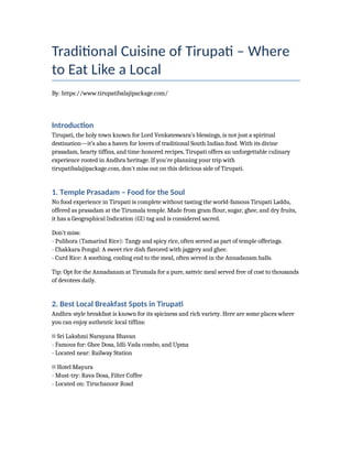 Traditional Cuisine of Tirupati – Where to Eat Like a Local | DOCX
