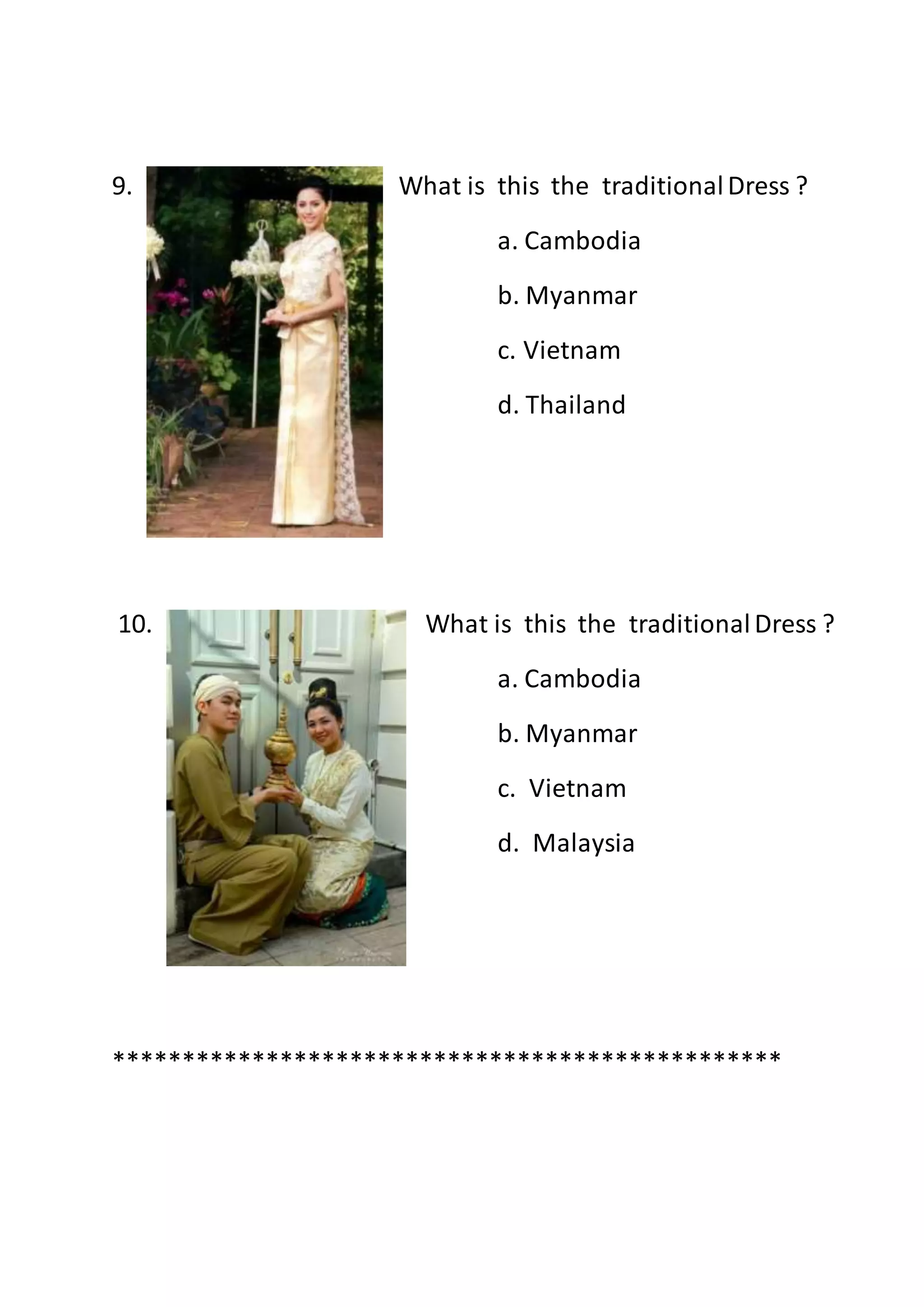 Traditional dress of 10 countries in asean | DOCX