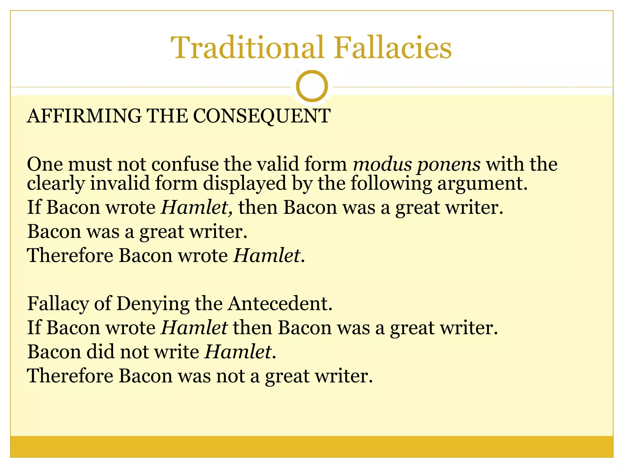 Traditional fallacies hamblin | PPT