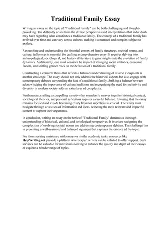 Traditional Family Essay. My family tradition essay. I Believe in ...