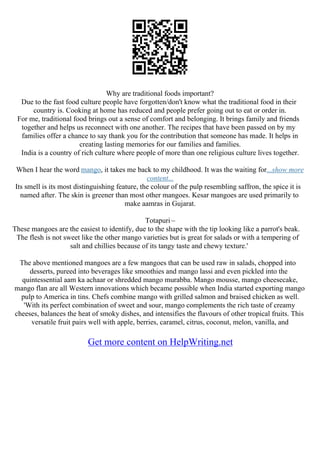 Traditional Food Essay | PDF