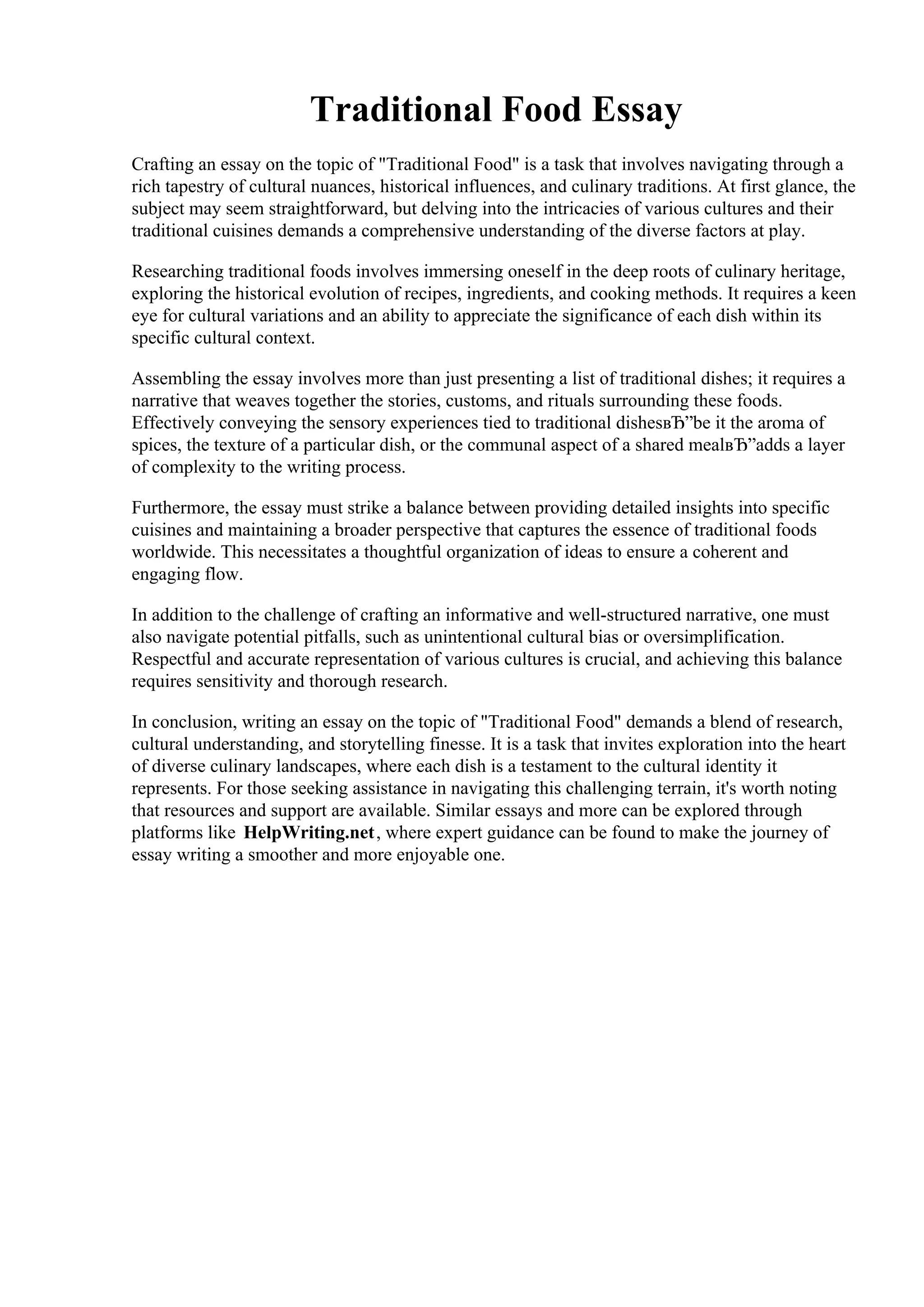 Traditional Food Essay. Food and Culture Essay Example Foods Eating | PDF