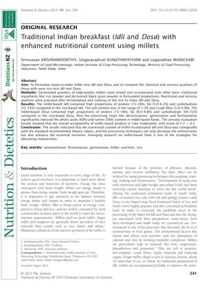 Traditional Indian breakfast (Idli and Dosa) with enhanced nutritional ...