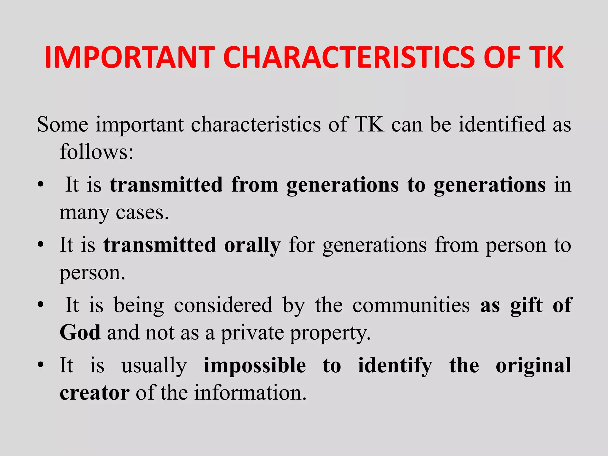 Traditional knowledge definition, scope and importance, Protection ...