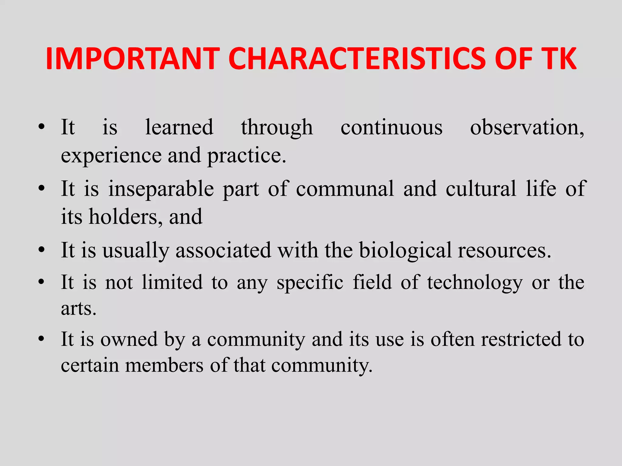Traditional knowledge definition, scope and importance, Protection ...