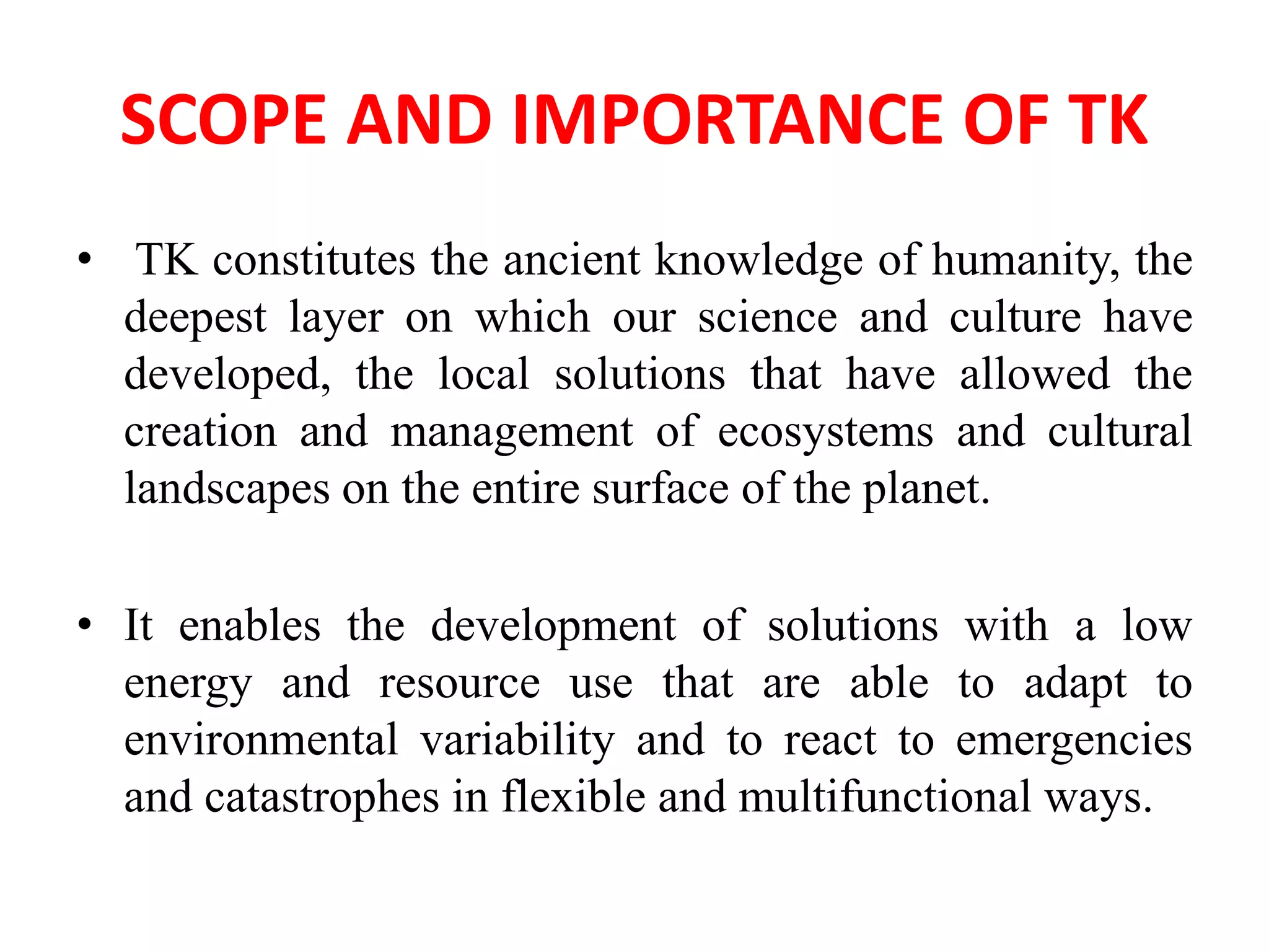 Traditional knowledge definition, scope and importance, Protection ...