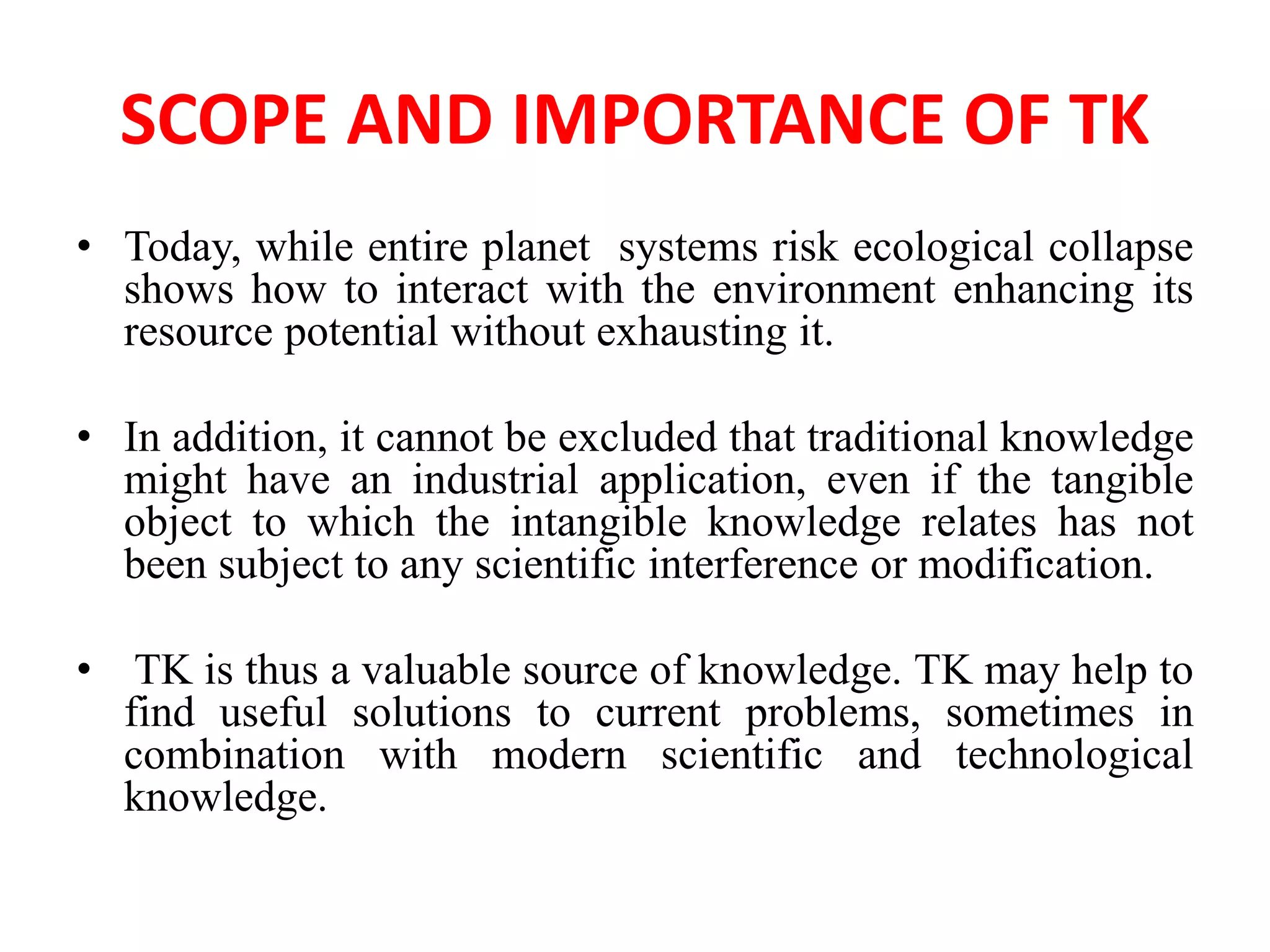 Traditional knowledge definition, scope and importance, Protection ...