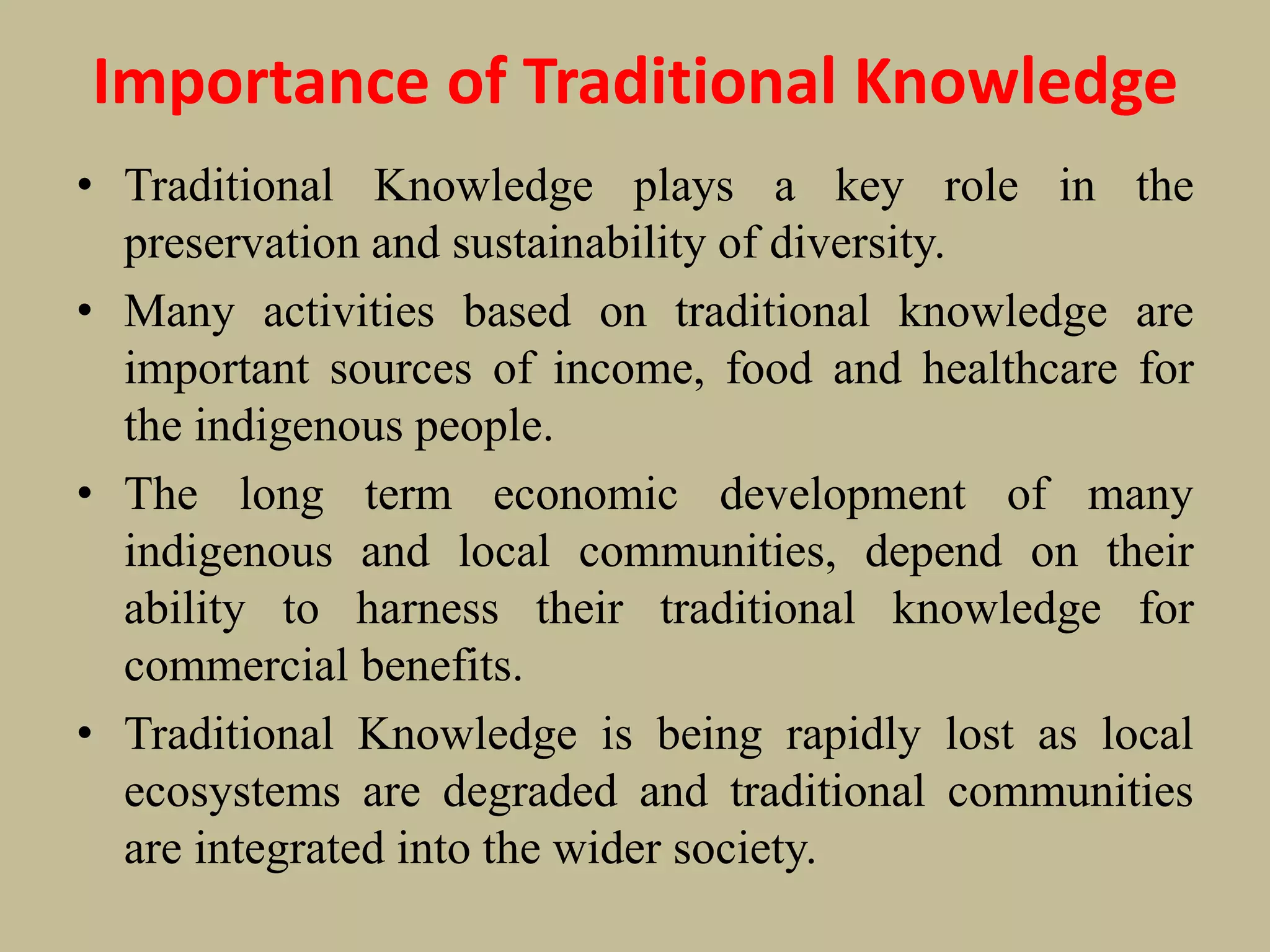 Traditional knowledge definition, scope and importance, Protection ...