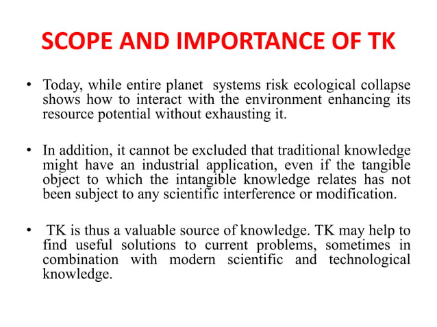 Traditional knowledge definition, scope and importance, Protection ...