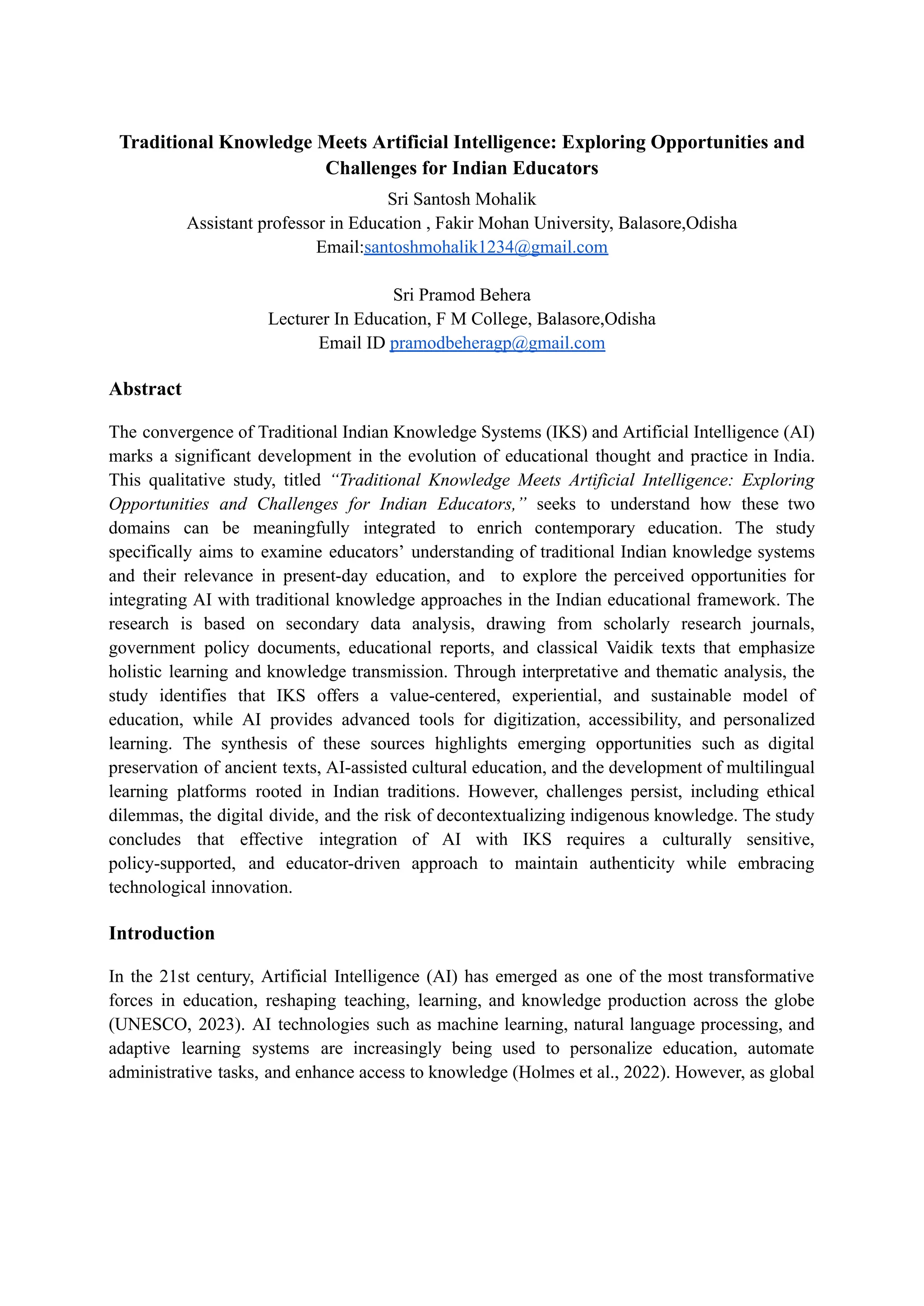 Traditional Knowledge Meets Artificial Intelligence- Exploring Opportunities and Challenges for ...