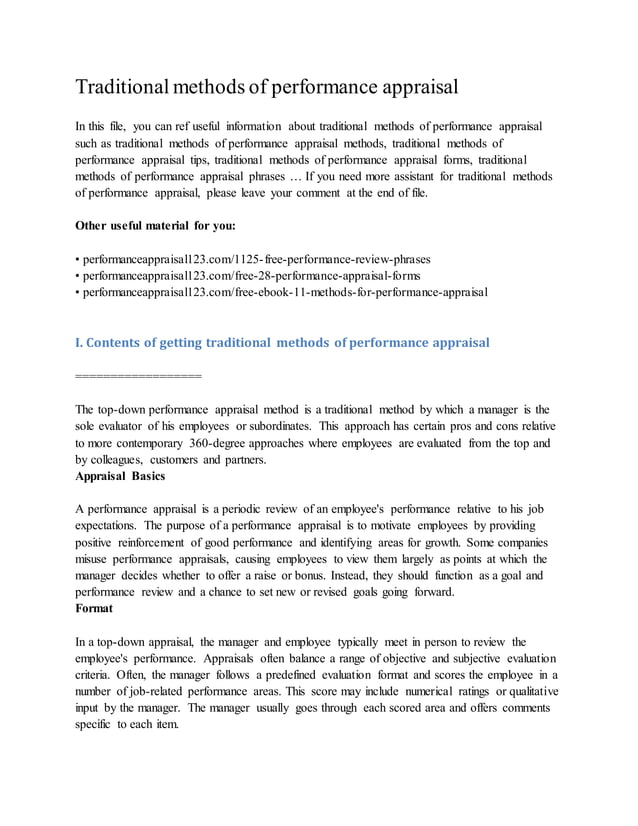 Traditional methods of performance appraisal | PDF