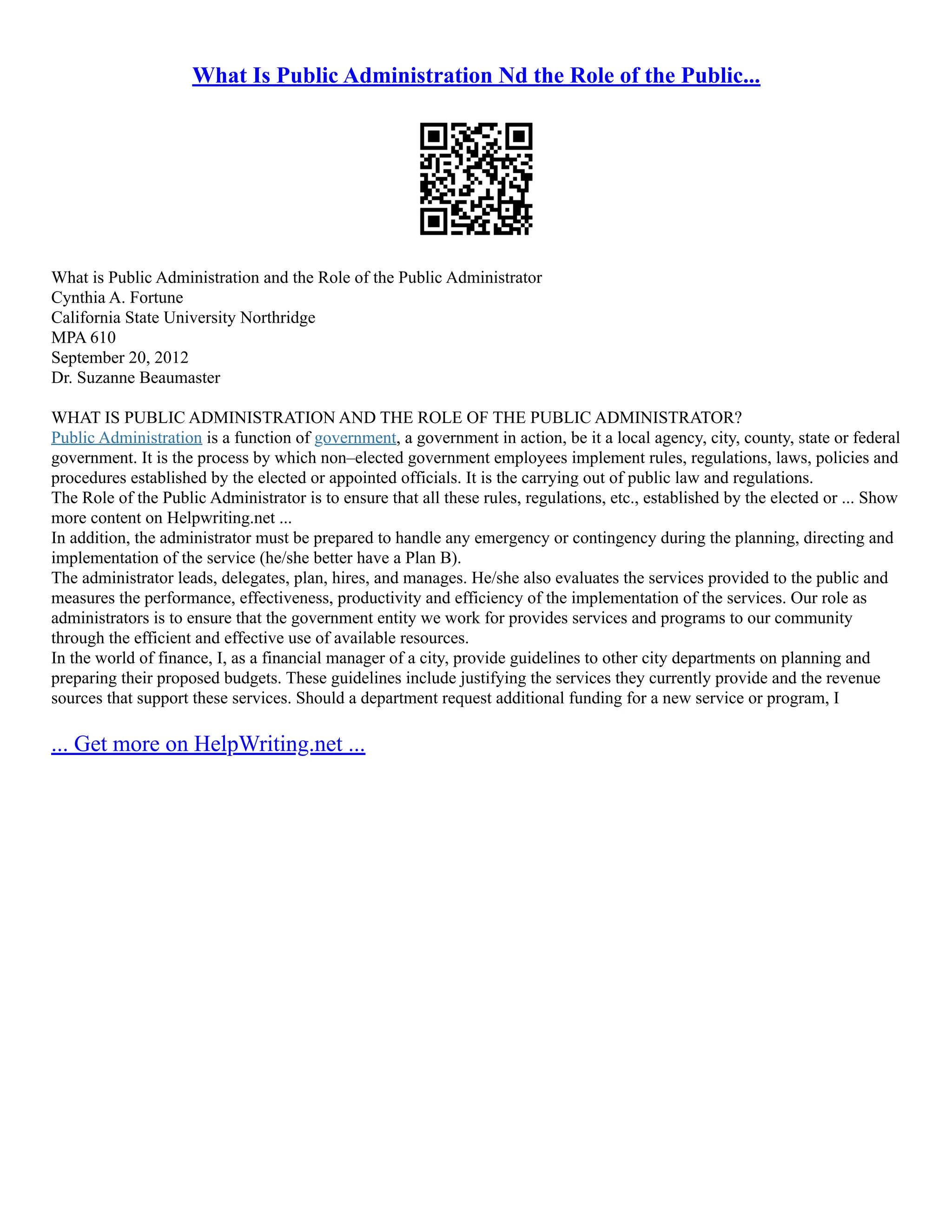 Traditional Public Administration | PDF