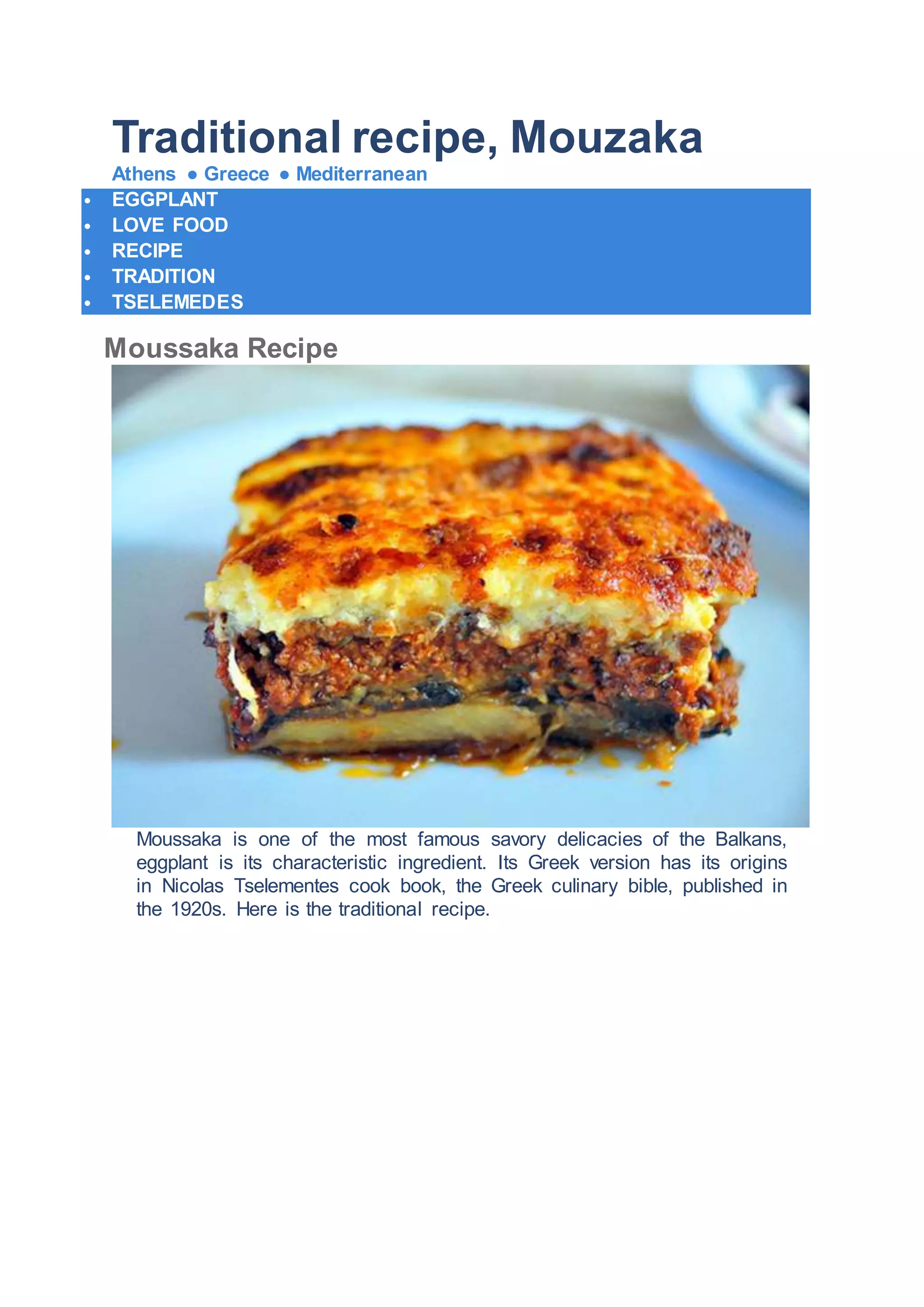 Traditional recipe mousaka | DOCX