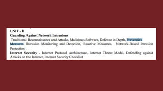 Traditional Reconnaissance and Attacks, Malicious Software, Defense in ...