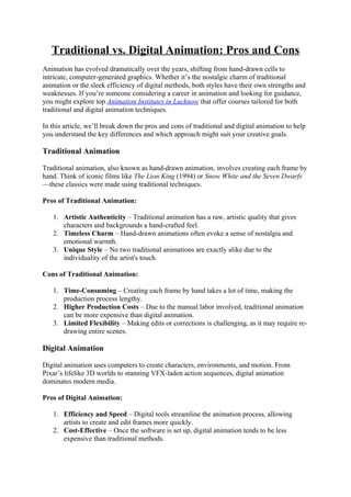 Traditional vs Digital Animation : Anipixart | DOCX