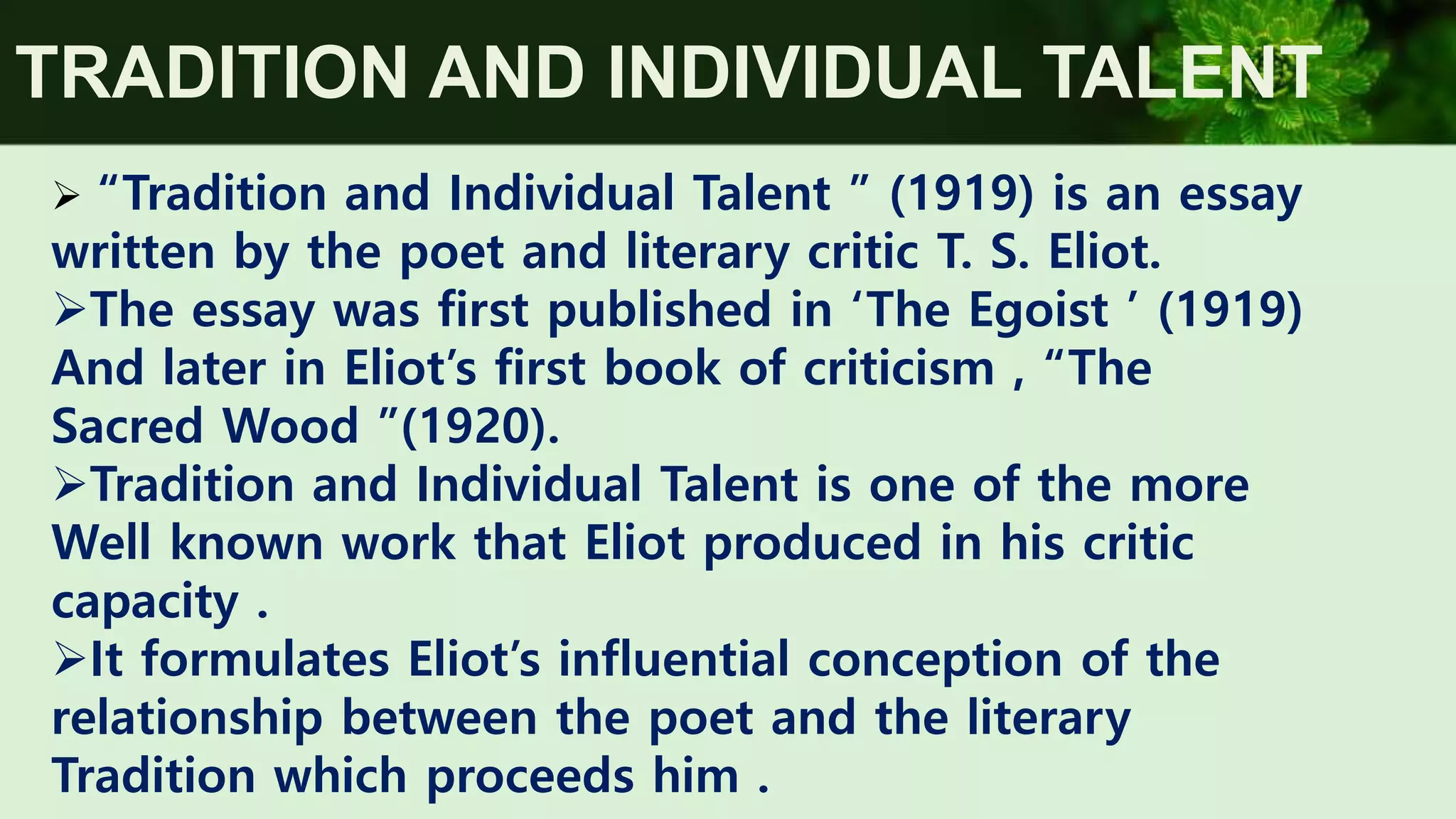 Tradition and individual talent | PPTX