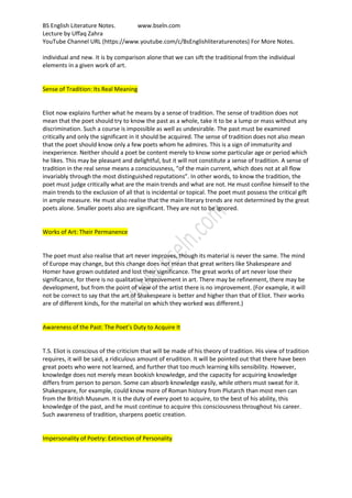 Tradition and Individual Talent.docx Raymond Williams | DOCX