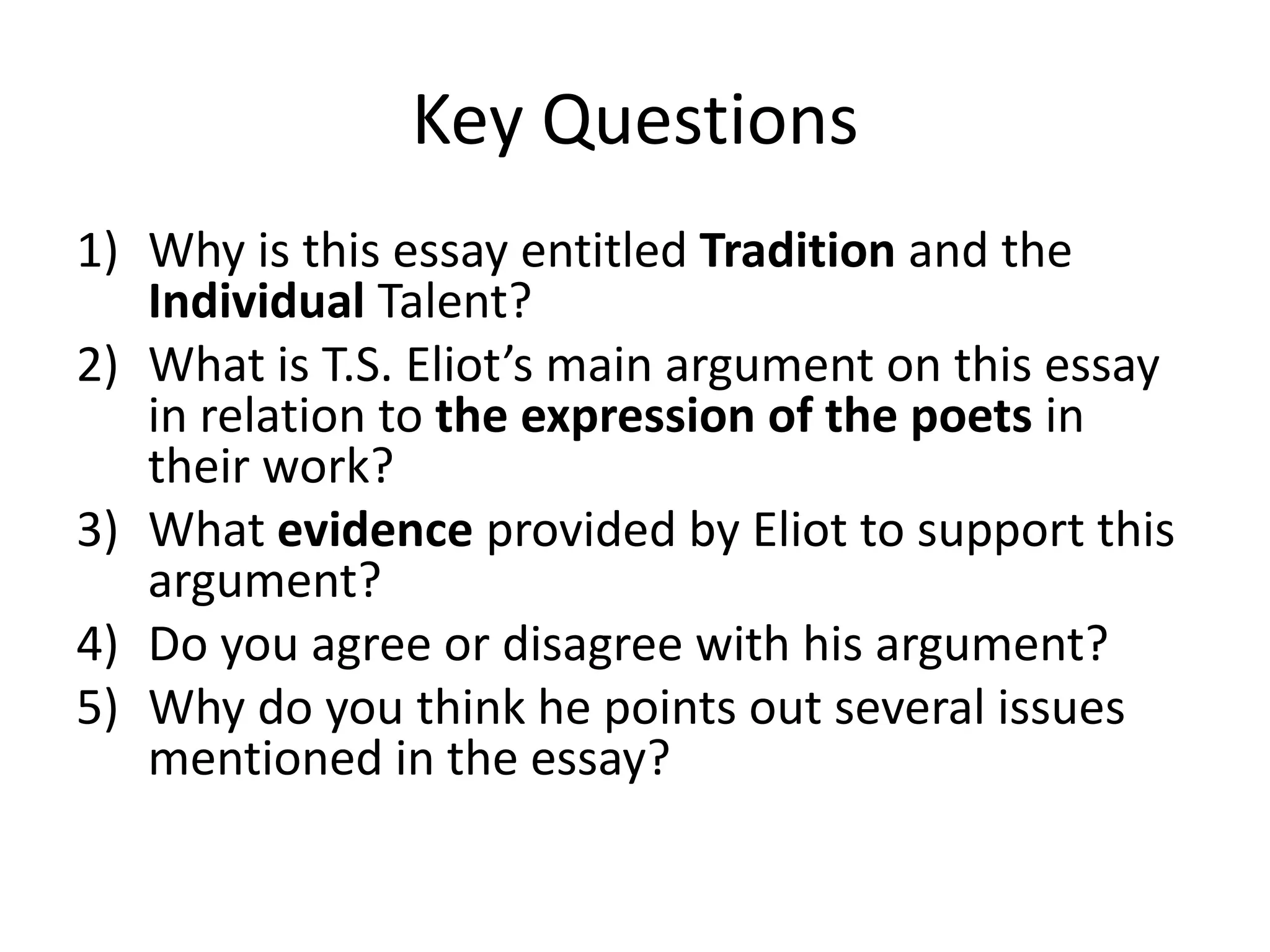 Tradition and the individual talent | PPTX | Poetry | Books and Literature