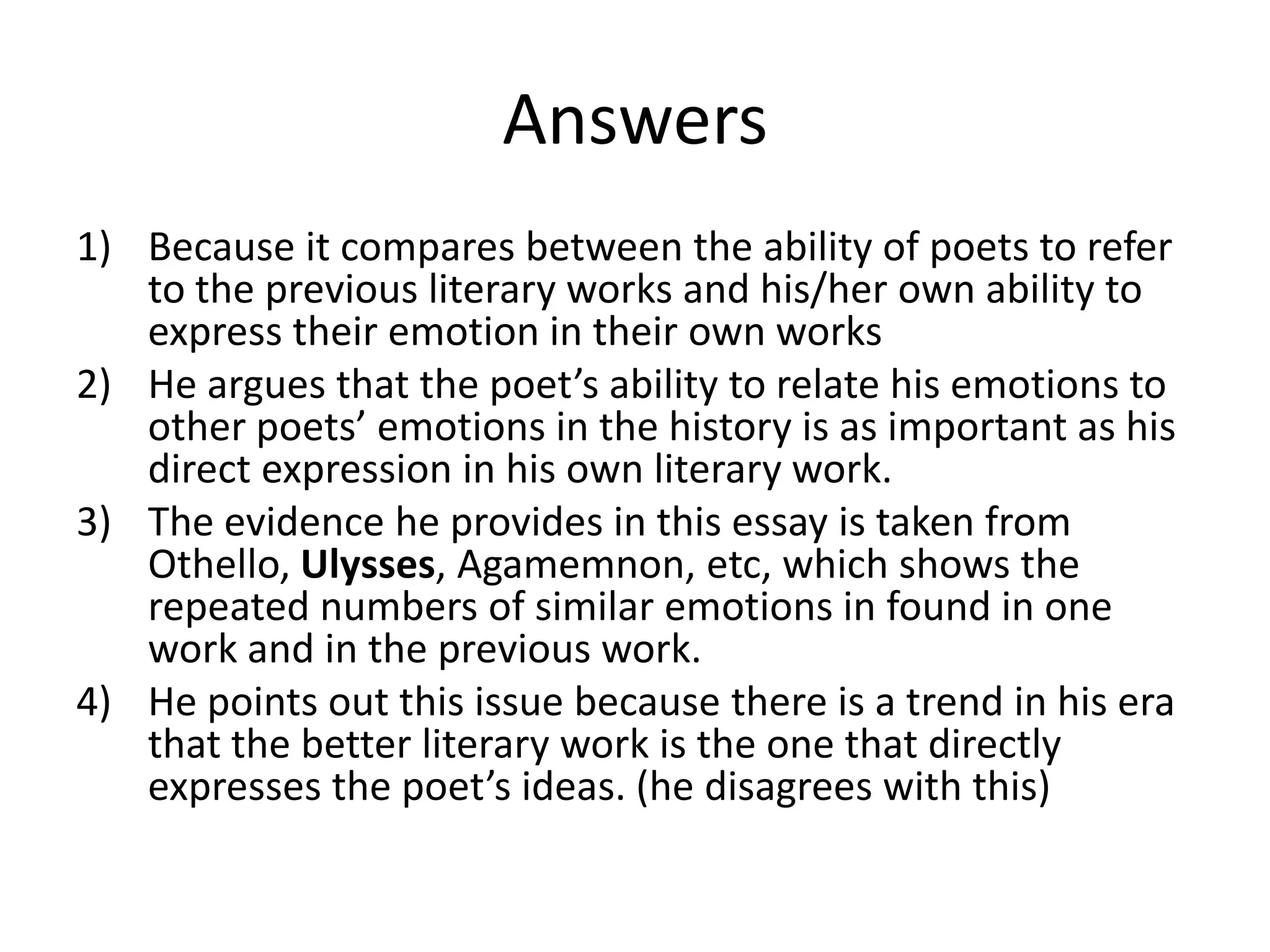 Tradition and the individual talent | PPTX | Poetry | Books and Literature