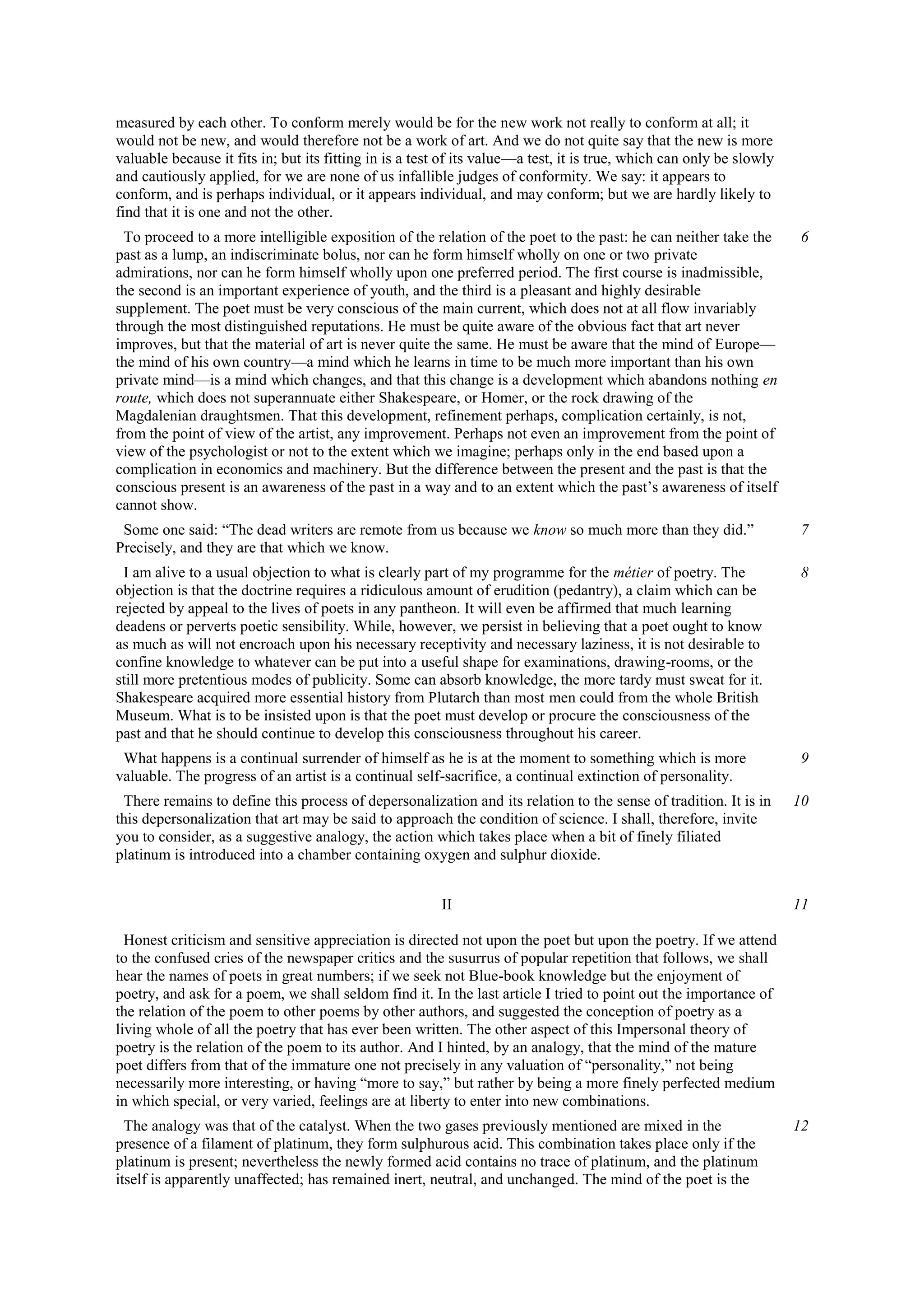 Tradition and the individual talent t. s. eliot | PDF