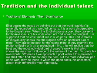 Tradition and the individual talent neo | PPT