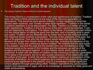 Tradition and the individual talent neo | PPT