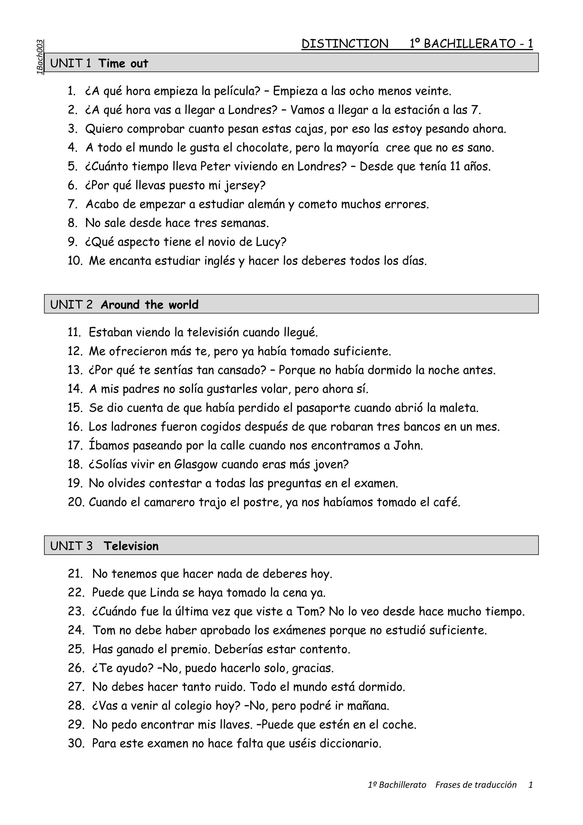 traducciones para 1 bachiller | PDF
