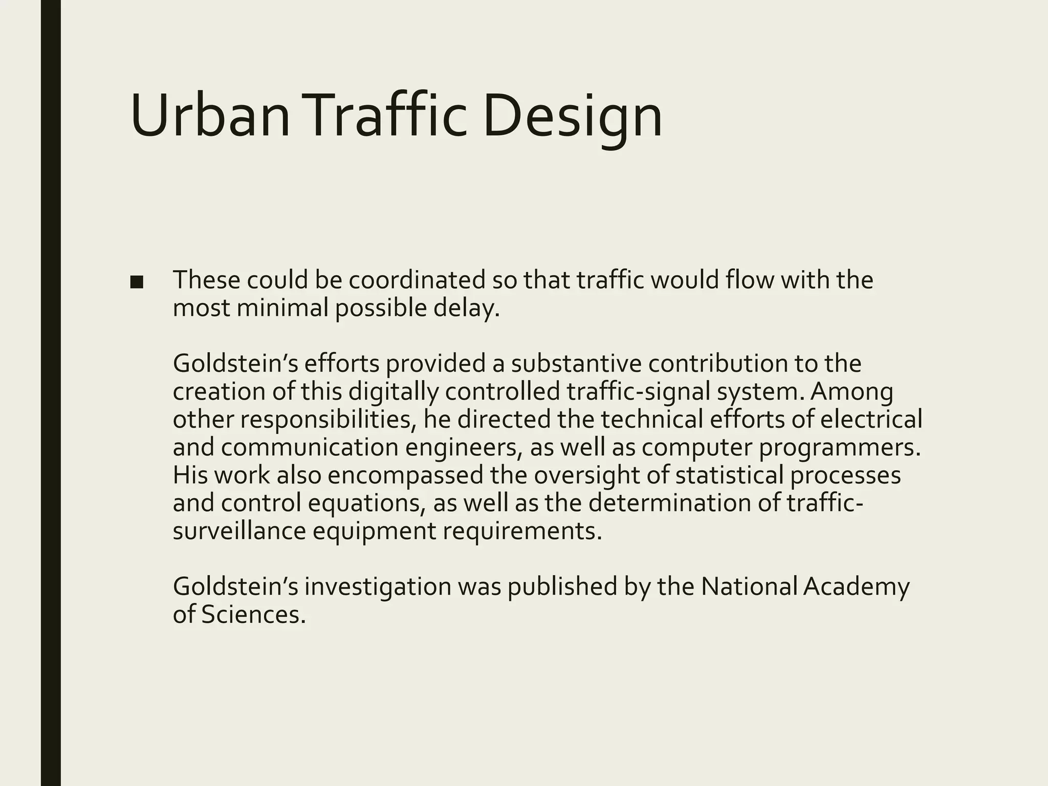 Harvey Goldstein’s Groundbreaking Work in Urban Traffic Design | PPTX