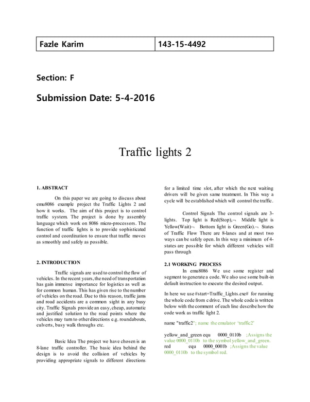 Traffic lights-system-2(Microprocessor &Assembly Language) | DOCX