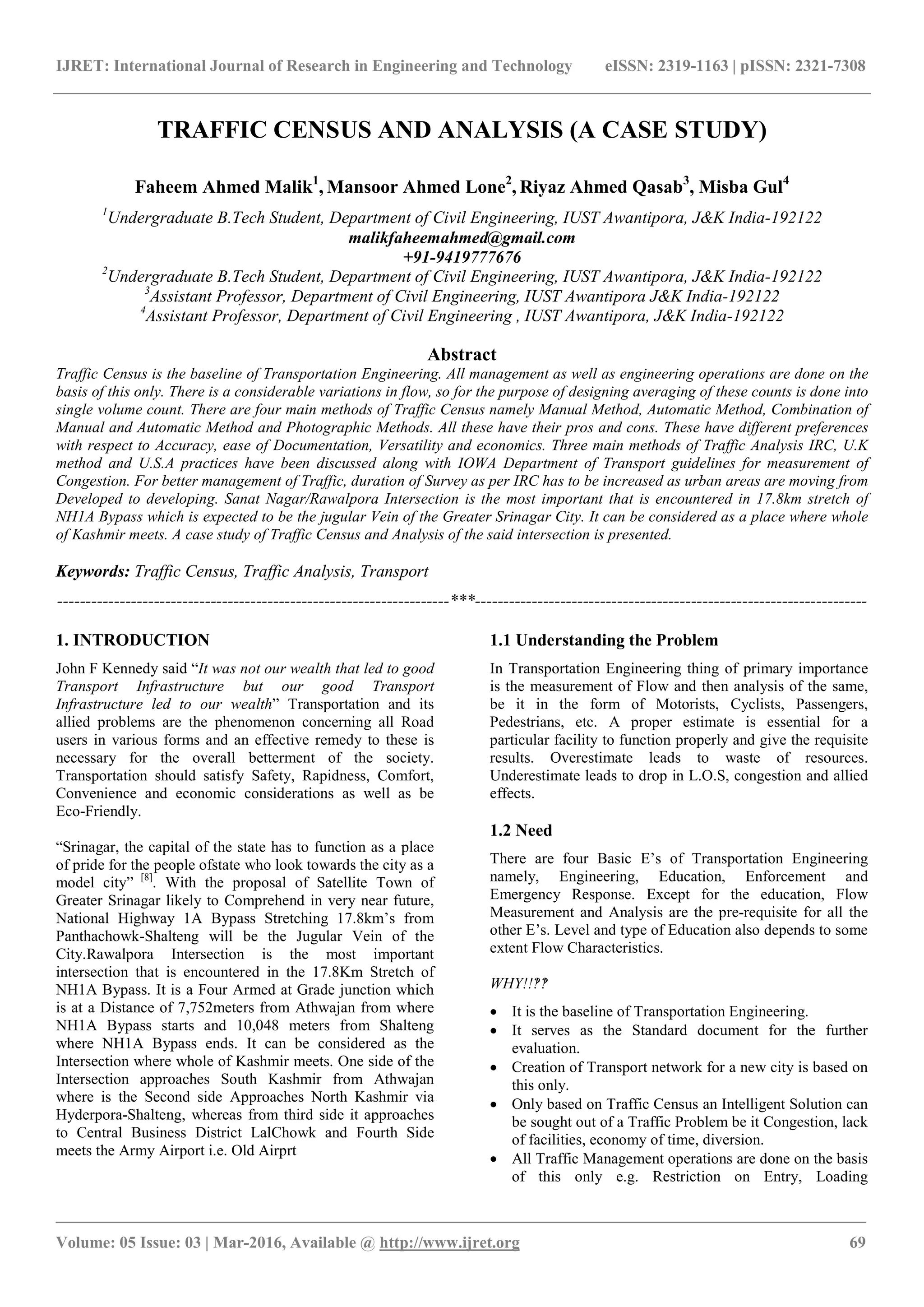 Traffic census and analysis (a case study) | PDF