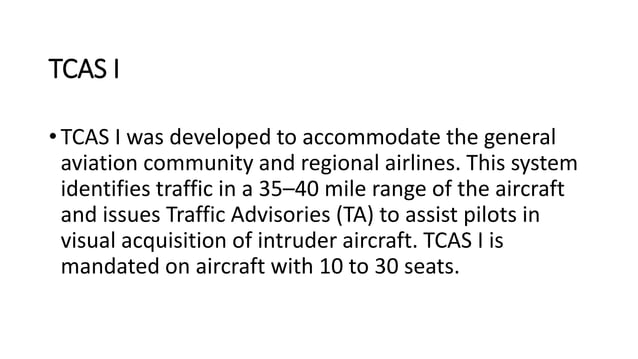TRAFFIC COLLISION AVOIDANCE SYSTEM(TCAS).pptx | Auto Safety | Automotive