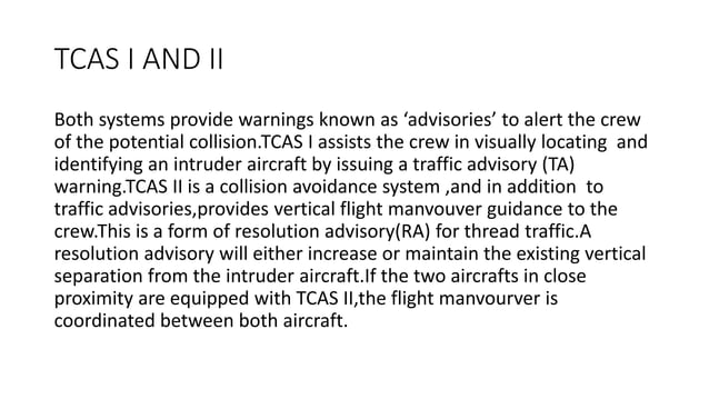 TRAFFIC COLLISION AVOIDANCE SYSTEM(TCAS).pptx | Auto Safety | Automotive