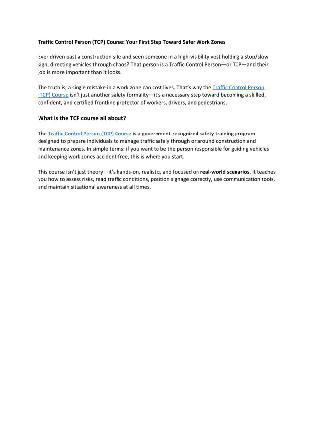 Traffic Control Person (TCP) Course Your First Step Toward Safer Work ...